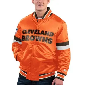 STARTER Cleveland Browns Gridiron Classics Home Game Satin Full-snap Varsity Jacket - Orange
