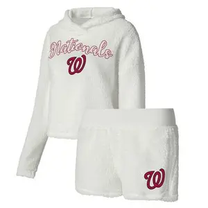 CONCEPTS SPORT Washington Nationals Fluffy Hoodie And Shorts Sleep Set - Cream