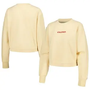 LEAGUE COLLEGIATE WEAR Wisconsin Badgers Timber Cropped Pullover Sweatshirt - Cream