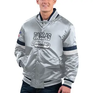 STARTER Dallas Cowboys Home Game Satin Full-snap Varsity Jacket - Gray