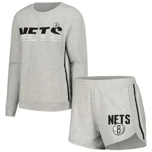 CONCEPTS SPORT Brooklyn Nets Cedar Long Sleeve T-shirt & Shorts Sleep Set - Gray