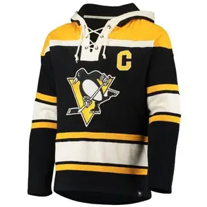 '47 47 Pittsburgh Penguins Mario Lemieux Name & Number Lacer Pullover Hoodie - Black
