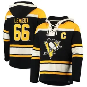 '47 47 Pittsburgh Penguins Mario Lemieux Name & Number Lacer Pullover Hoodie - Black