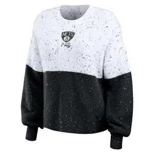 WEAR BY ERIN ANDREWS Black Brooklyn Nets Color-block Pullover Sweater