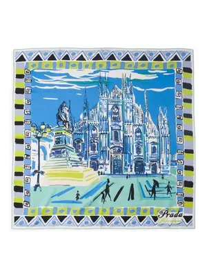 Prada Pittoresque Milan Printed Silk Foulard 90cm Square Scarf