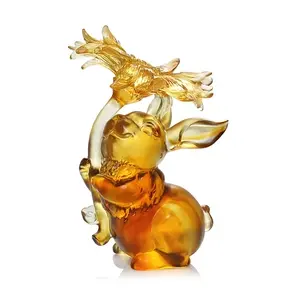 LIULI Spectacular Blossom Of Mine Rabbit Crystal Figure - Amber
