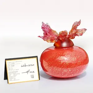 LIULI Golden Jade Joy, A Vase Of Riches Crystal Figure