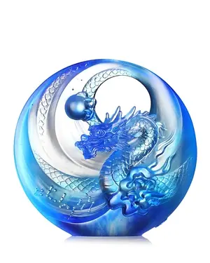 LIULI The Heart Points To The Future Azure Dragon, Brilliant Sun Rise Crystal Figure - Blue