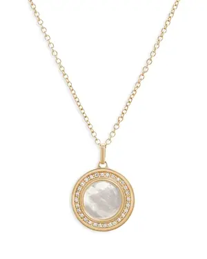 L. KLEIN 18k Yellow Gold Toscano Mother Of Pearl & Diamond Halo Pendant Necklace - White/gold