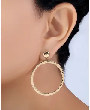 L. KLEIN 18k Yellow Hammered Circle Drop Earrings