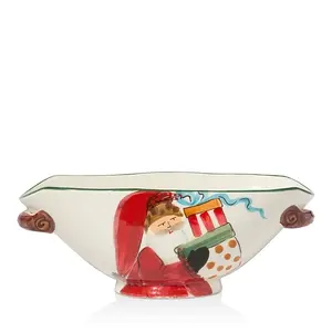 VIETRI Old St. Nick With Presents Handled Oval Bowl - Multi