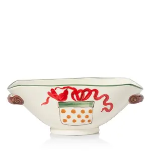 VIETRI Old St. Nick With Presents Handled Oval Bowl