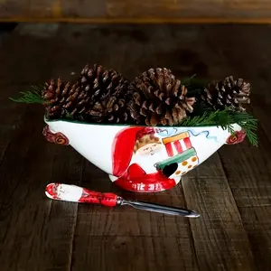 VIETRI Old St. Nick With Presents Handled Oval Bowl