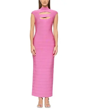 Herve Leger Cutout Bandage Gown - Carnation