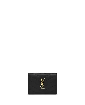 Saint Laurent Cassandre Matelasse Flap Card Case - Black Leather/gold