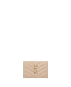 Saint Laurent Cassandre Matelasse Flap Card Case Dark Beige