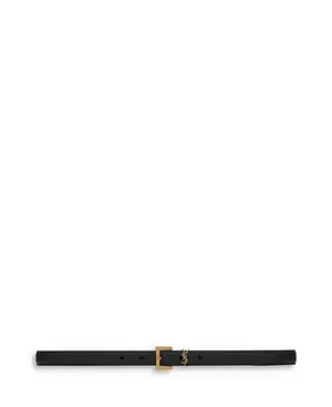 Saint Laurent Cassandre Thin Belt With Square Buckle - Dark Beige