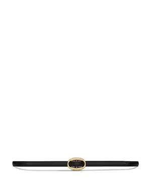 Saint Laurent Oval Buckle Skinny Belt In Smooth Leather - Black