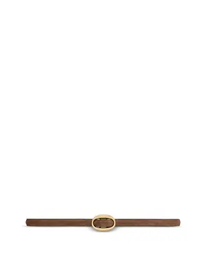 Saint Laurent Oval Buckle Skinny Belt - Brown Coffee
