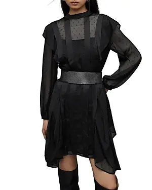 chinese dress ladies AllSaints Kadi Leather Dress Black Size US 2 Long Sleeve Mini NEW –  Celebrity Owned main image 1