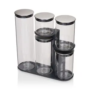 JOSEPH JOSEPH Podium 100 5-piece Glass Storage Jar Set With Stand - Silver