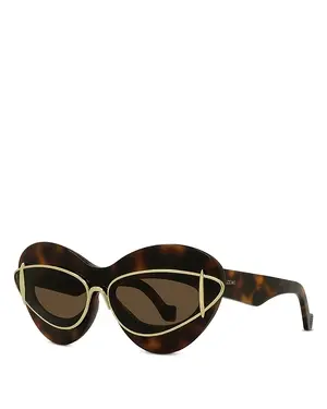 Loewe Double Frame Cat Eye Sunglasses - Dark Havana/brown Solid