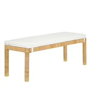 TOV FURNITURE Amara Woven Rattan Performance Fabric Bench - White