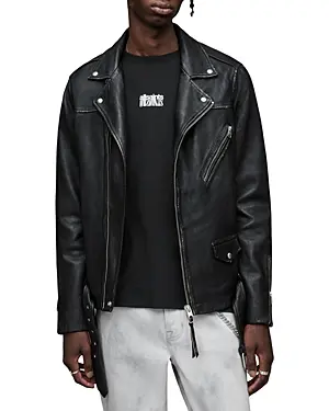 Allsaints Charter Regular Fit Biker Leather Jacket In Black - 46