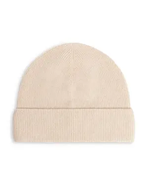 Sandro Cashmere Ribbed Beanie Beige
