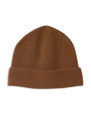 Sandro Cashmere Ribbed Turn Up Beanie - Cognac