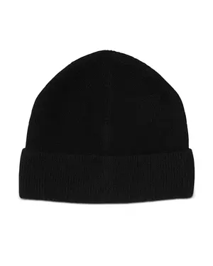 Sandro Cashmere Ribbed Turn Up Beanie - Dark Black