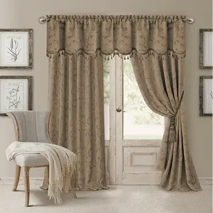 ELRENE HOME FASHIONS Mia Jacquard Scroll Blackout Window Curtain Panel, 52 X 84 - Natural