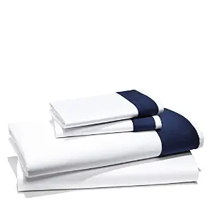 Frette Flying Sateen Sheet Set, California King White/deep Blue