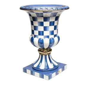 MACKENZIE-CHILDS Royal Check Pedestal Urn - Multi