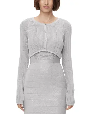 herve leger - Herve Leger Metallic Knit Cropped Cardigan