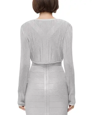 herve leger - Herve Leger Metallic Knit Cropped Cardigan
