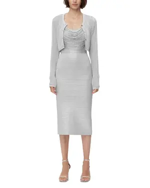 herve leger - Herve Leger Metallic Knit Cropped Cardigan