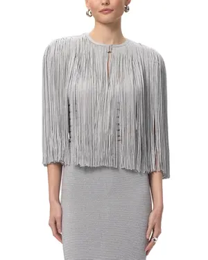 Herve Leger Metallic Fringe Cape - Met Silver