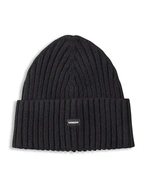 Sandro Ribbed Knit Cuffed Beanie - Black