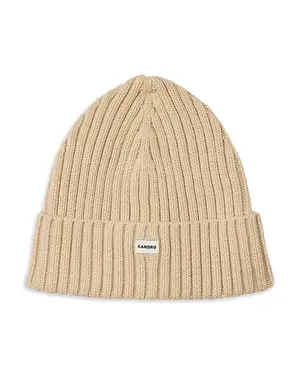 Sandro Ribbed Knit Cuffed Beanie - Butter Cream