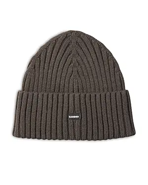 Sandro Ribbed Knit Cuffed Beanie Olive Green