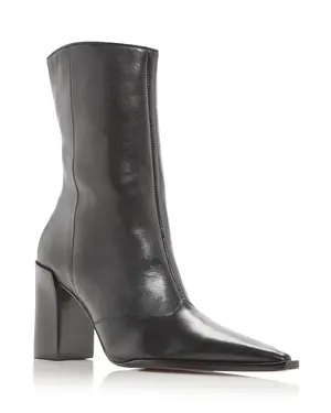 Schutz Raffaela Pointed Toe High Block Heel Booties - Black