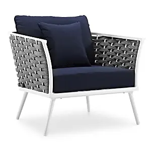 MODWAY Stance Outdoor Patio Aluminum Armchair White Navy