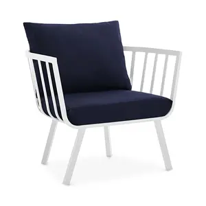 MODWAY Riverside Outdoor Patio Aluminum Armchair - Navy/white