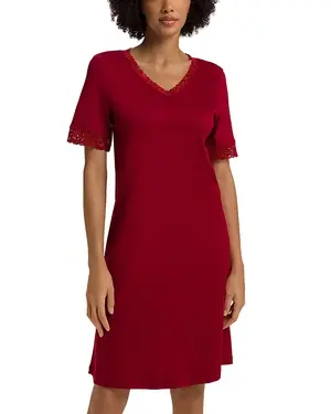 Hanro Moments Short Sleeve Nightgown - Red Dahlia