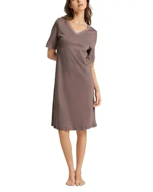 Hanro Moments Short Sleeve Nightgown Stonewash