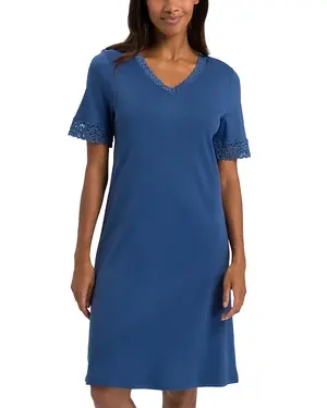 Hanro Moments Short Sleeve Nightgown True Navy