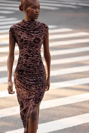 Anthropologie The Maya Stretch Velvet Dress - Brown Pattern