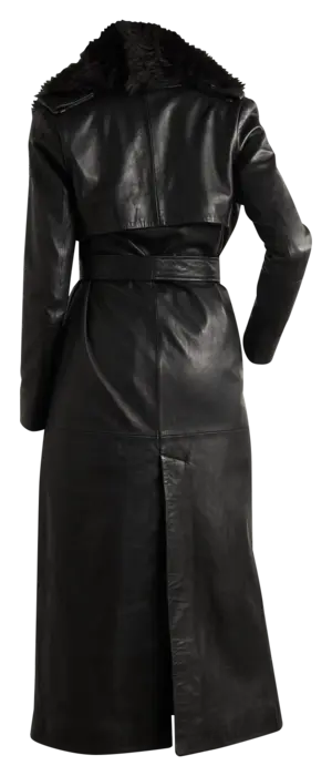 Nour Hammour Dakota Belted Leather Coat With Shearling Trim - Black