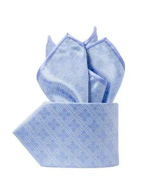 Stefano Ricci Luxury Hand Printed Silk Tie Set Light Blue